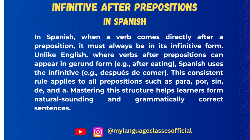 Use of Infinitive After Prepositions in Spanish | My Language Classes